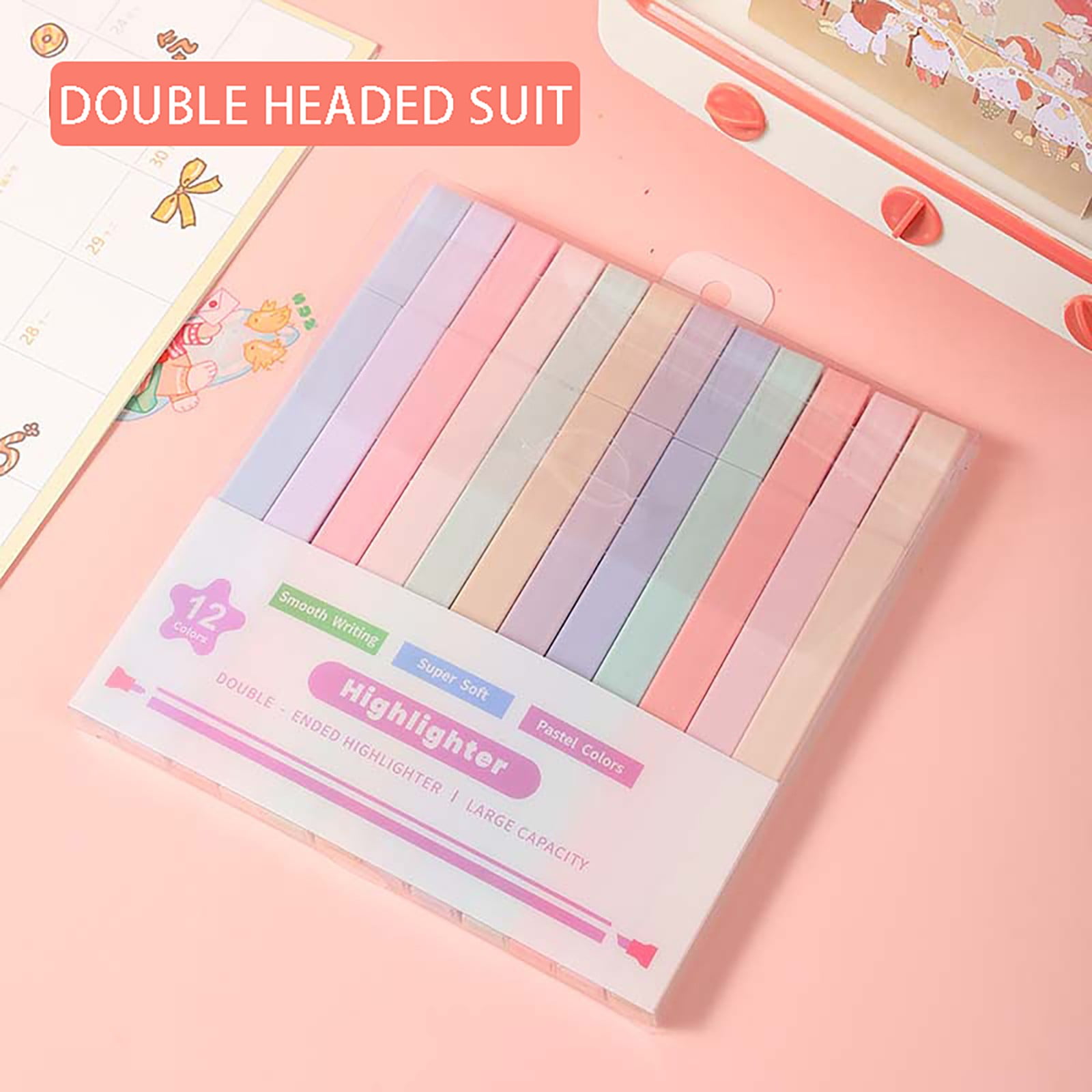 12 Colors Highlighters, Aesthetic Pastel Highlighters Soft Dual Tip ...
