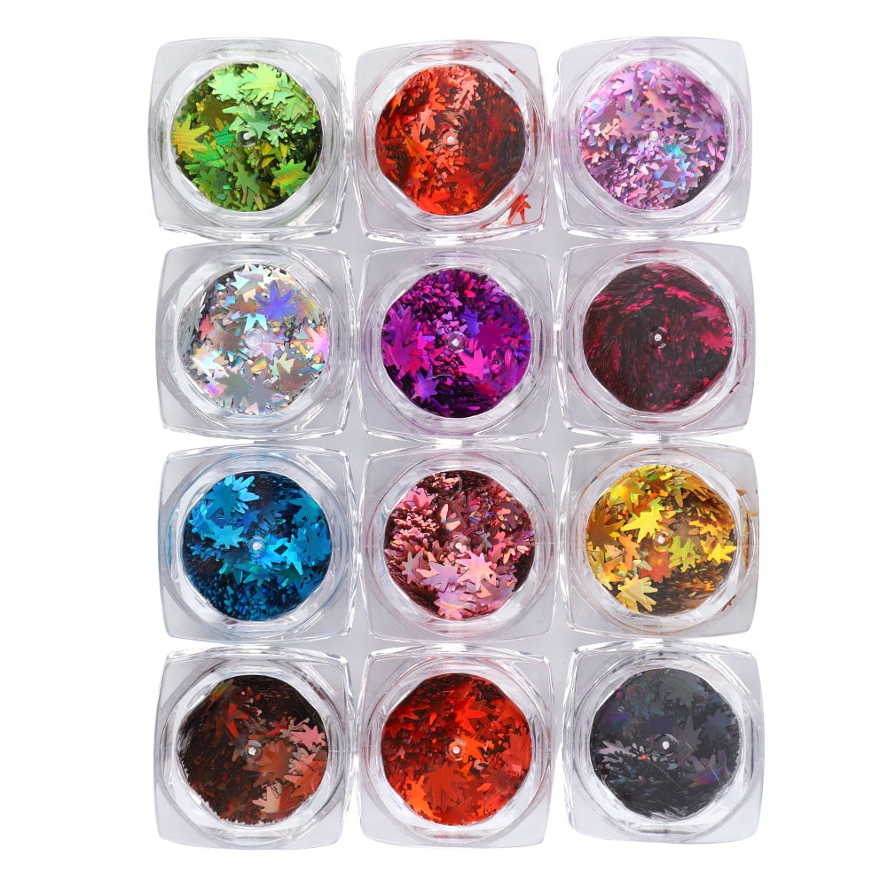 12 Colors Maple Leaf Shaped Nail Art Sequins Nail DIY Decoration ...
