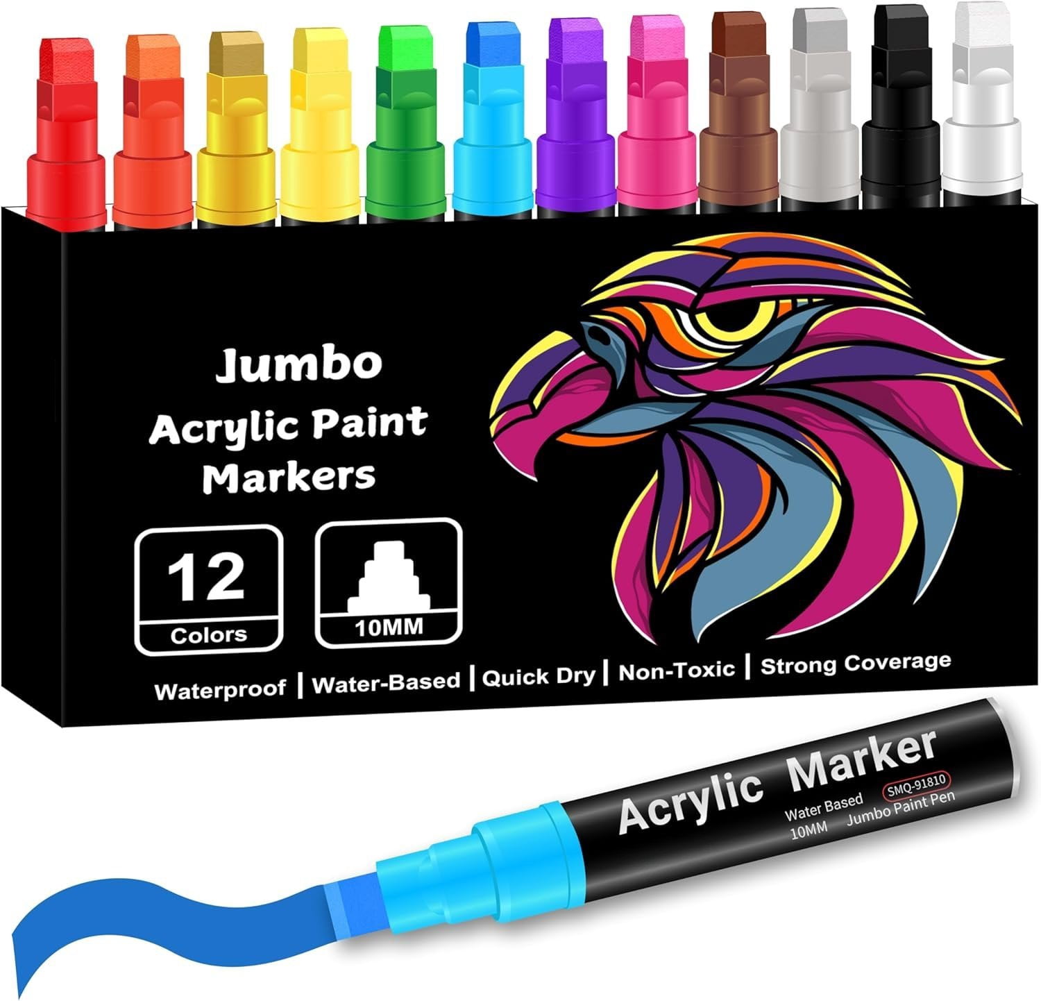 12 Colors Markers, 10mm Felt Tip, Pens Markers for Rock Painting ...