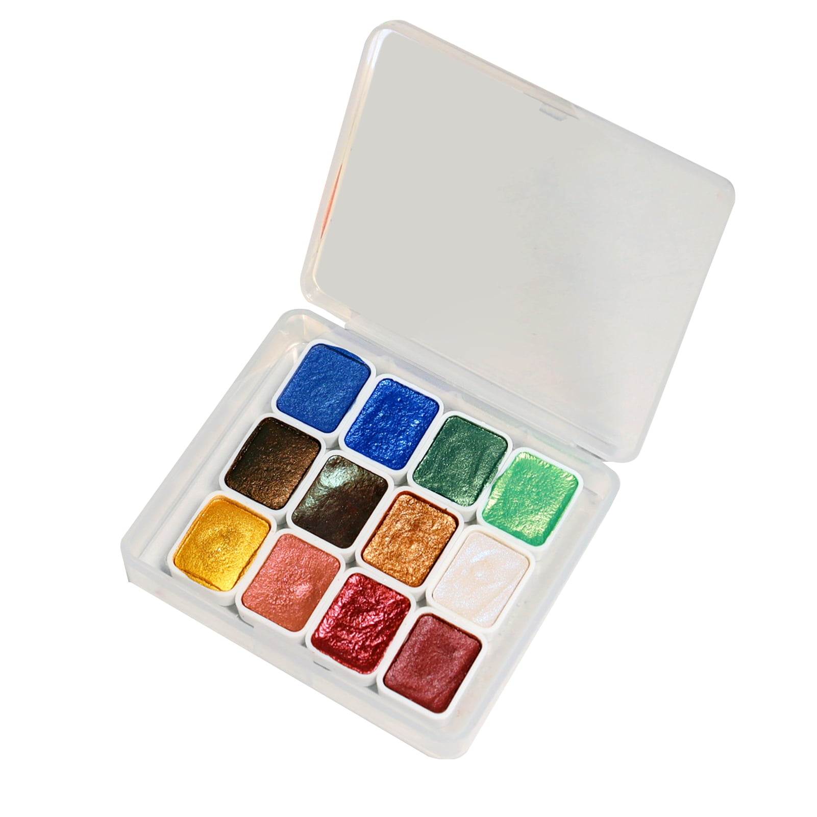 12-Colors Metallic Watercolor Paint Set - Pearlescent Effect Solid ...