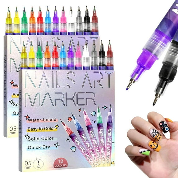 12 Colors Nail Art Marker Pens Set,2027 New Nail Art Markers dor Gel ...