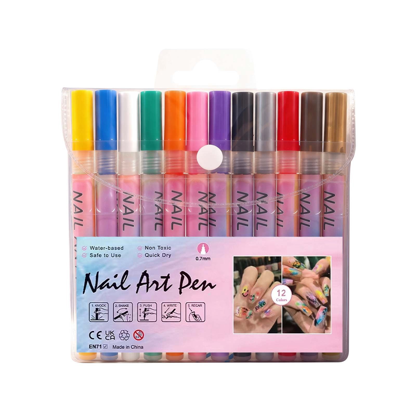12 Colors Nail Art Markers Pens Set for Kids Adults, 3D Nail Polish Art ...