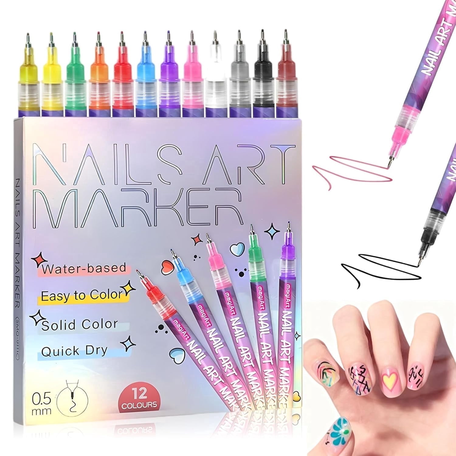 LAPTOM MAX 12-Color Acrylic Nail Art Paint Marker Set -Top coat ...