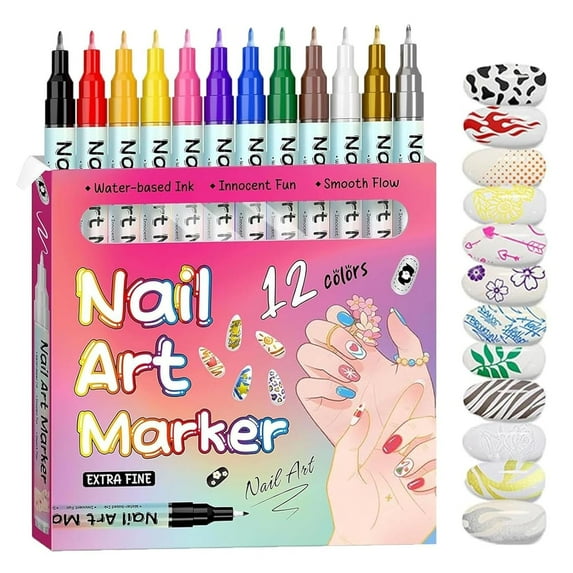 12 Colors Nail Art Pens, DoodleBoard Nail Art Markers, Quick Dry ...