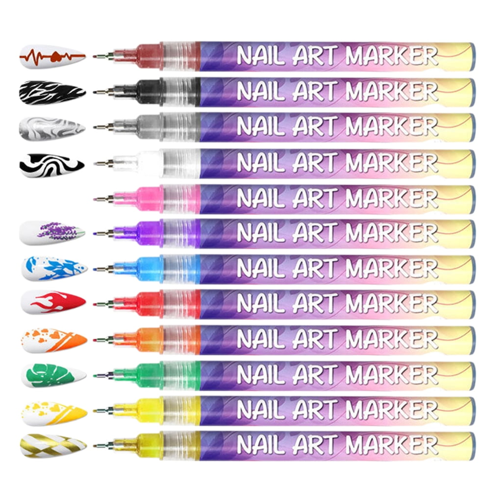 12 Colors Nail Art Pens Nail Polishing Pens Set Waterproof Nail Varnish ...