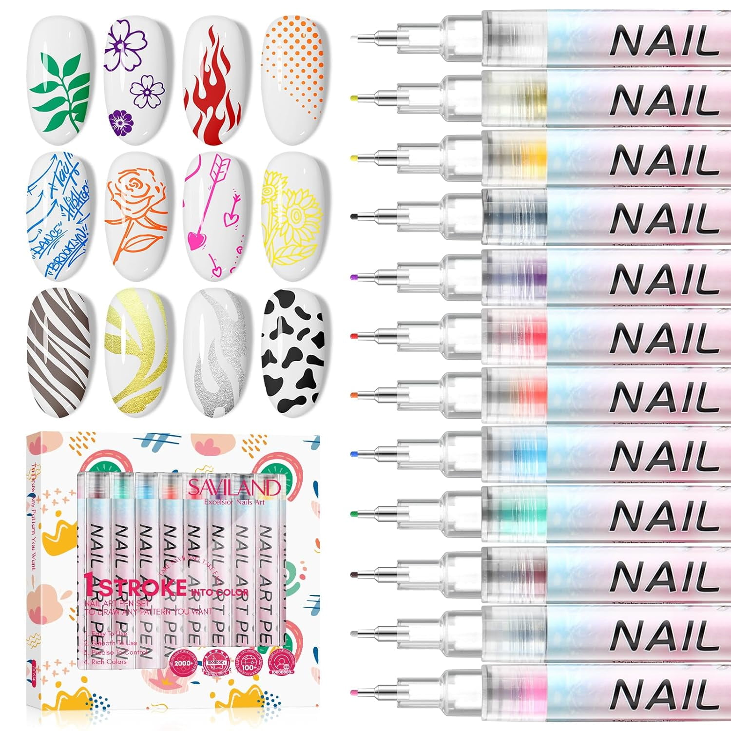 12 Colors Nail Art Pens Set: 0.5MM Acrylic Paint Nail Art Markers ...