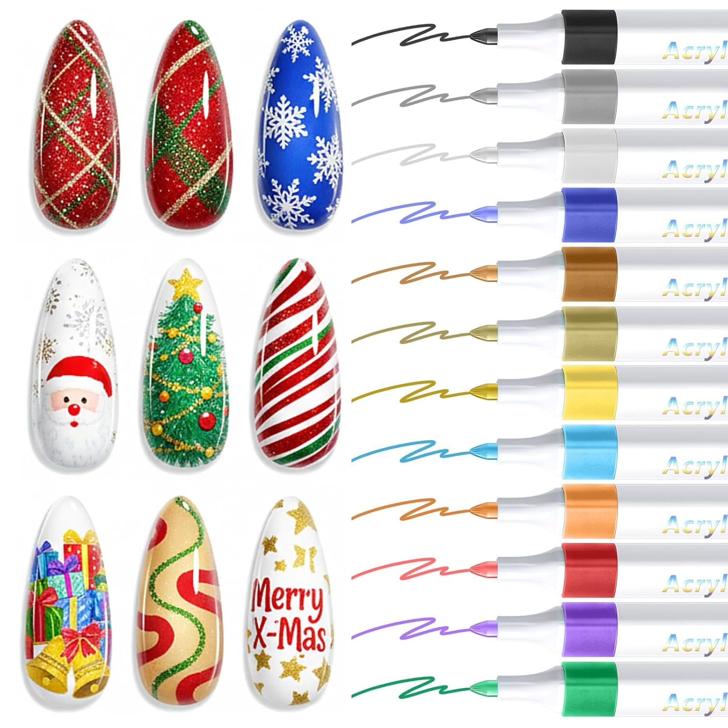 12 Colors Nail Art Pens Set: 0.7MM Quick Dry Nail Art Markers Polish ...