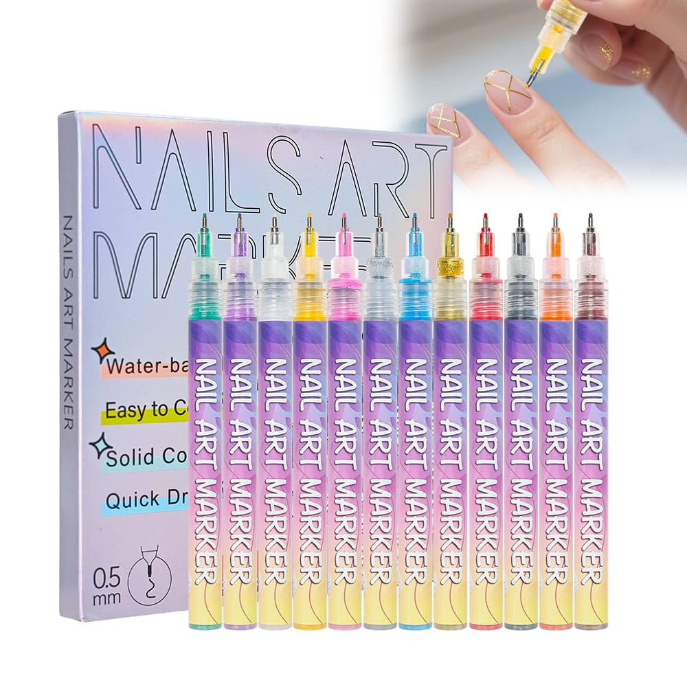 12 Colors Nail Art Pens Set,2025 New Nail Art Markers for Gel Nails,DIY ...