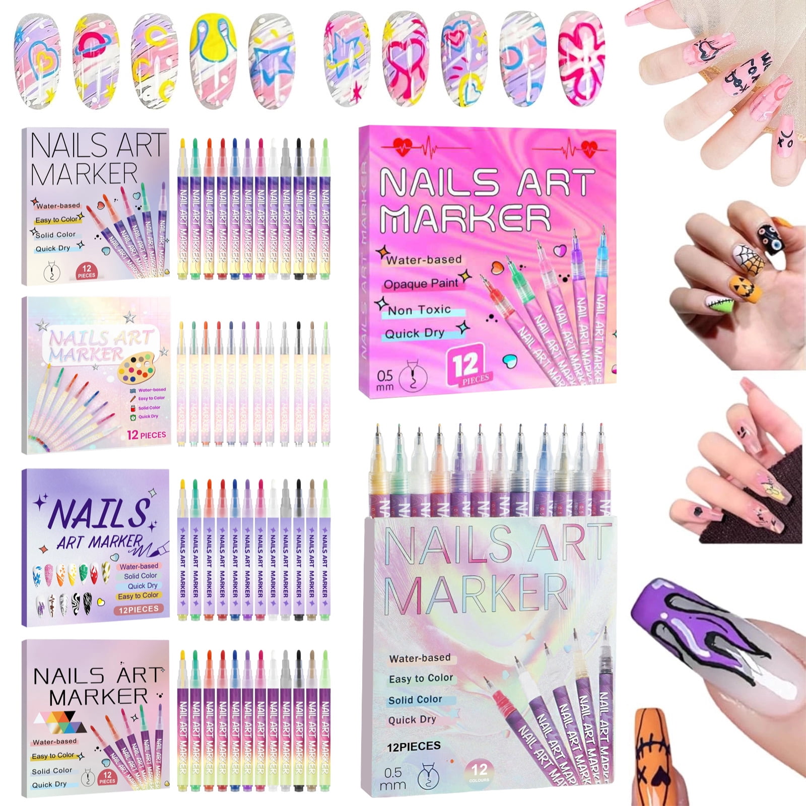 12 Colors Nail Art Pens Set, 2026 New Nail Art Markers for Gel Nails ...