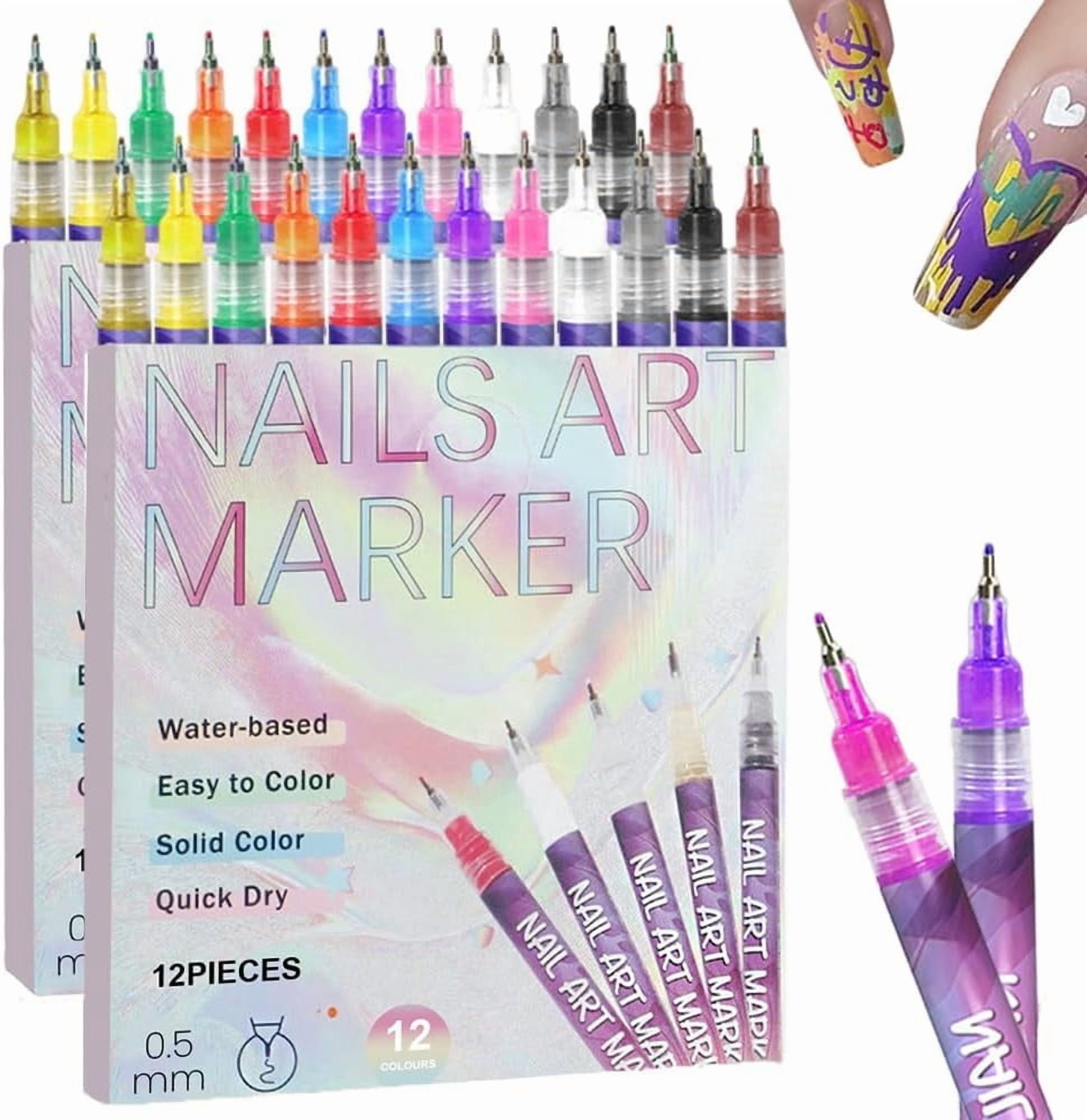 ROJAX 12 Colors Nail Art Pens Set, 0.5mm Fine Tip, Quick Dry, DIY ...
