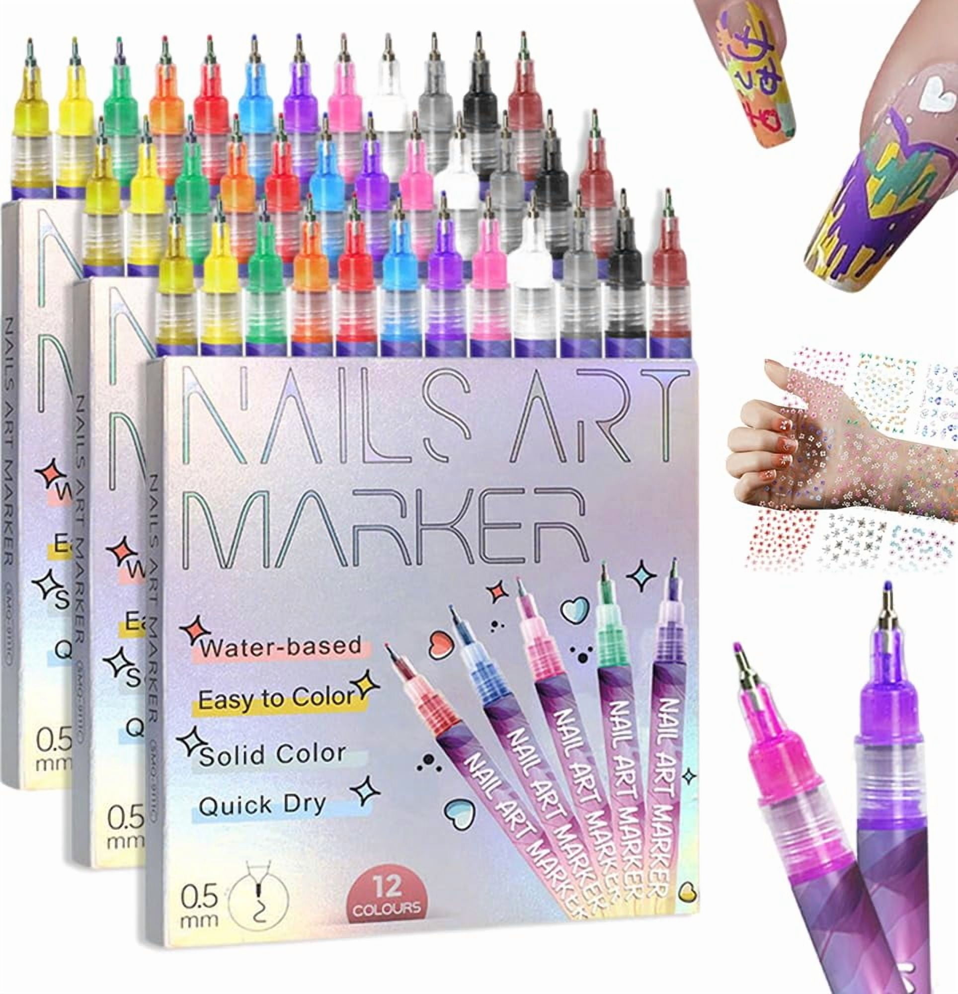 12 Colors Nail Art Pens Set, 2026 Upgraded Nail Art Markers Polish Pen ...