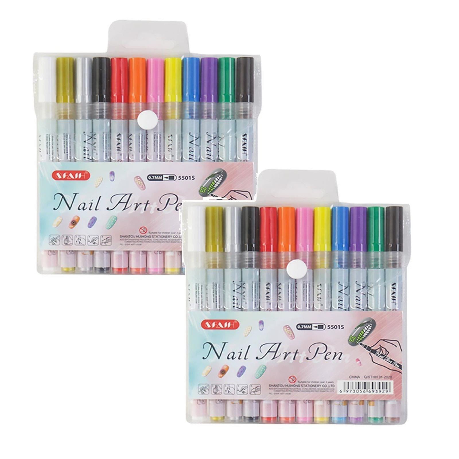 12 Colors Nail Art Pens Set 2pc-Quick-Dry Nail Polish Markers for DIY ...