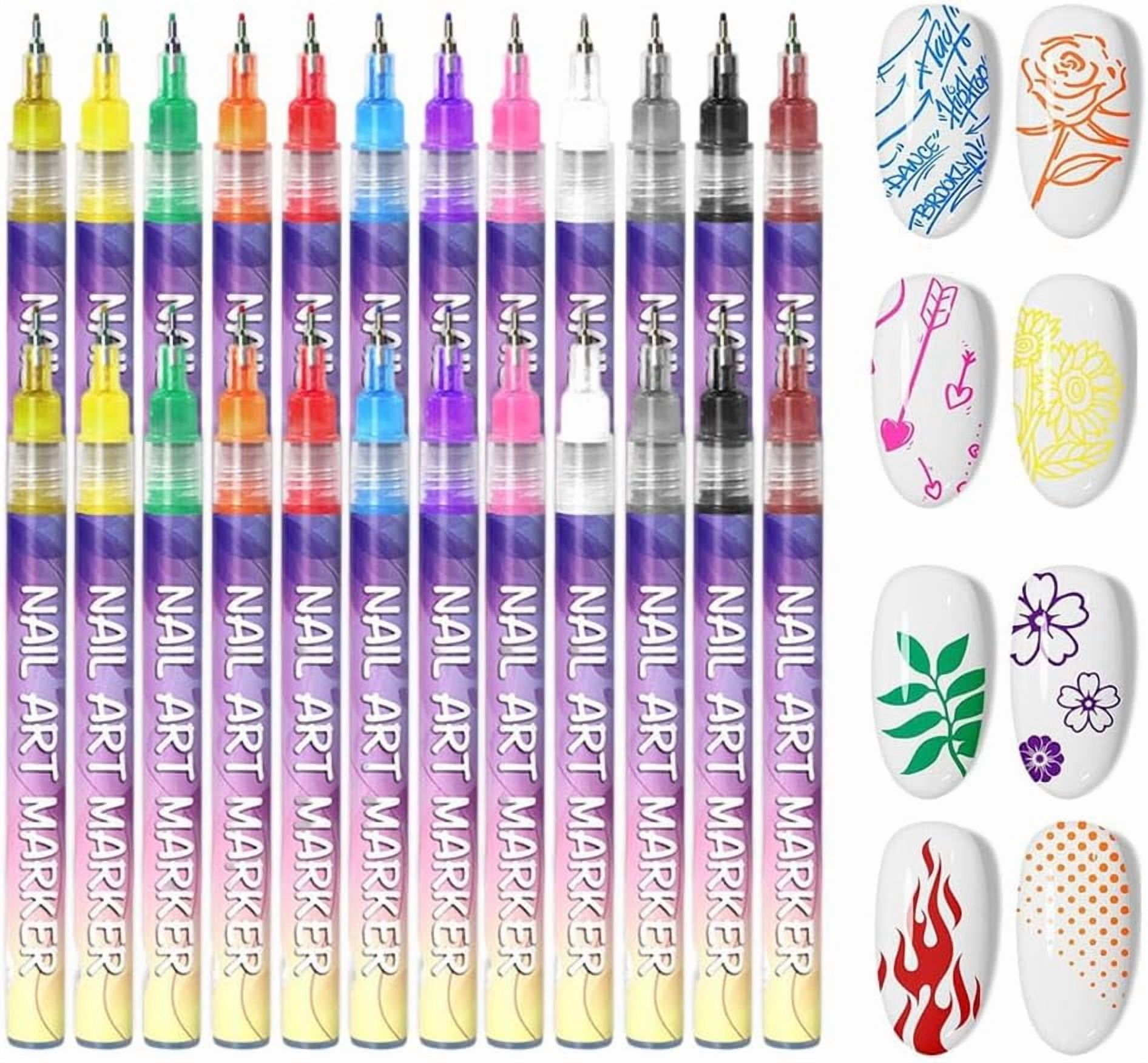 12 Colors Nail Art Pens Set, 3D Nail Art Markers Doodle Pen for Kids ...