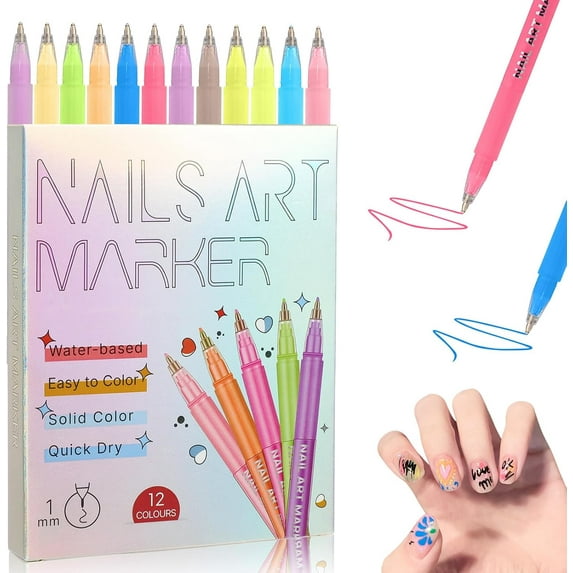 12 Colors Nail Art Pens Set, 3D Quick-Dry 0.5MM Nail Polish Pens, 2025 ...