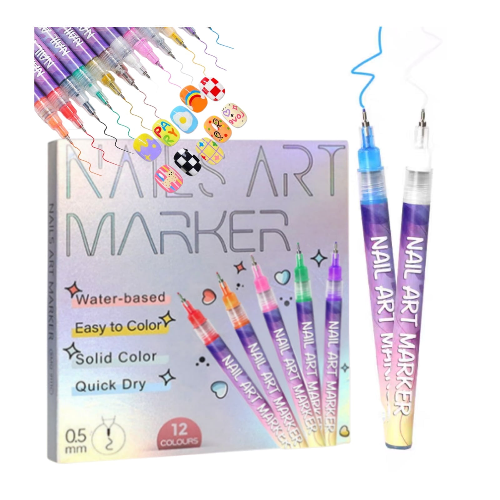 12 Colors Nail Art Pens Set - Nail Art Maker,0.5 MM Nail Polish Pens ...