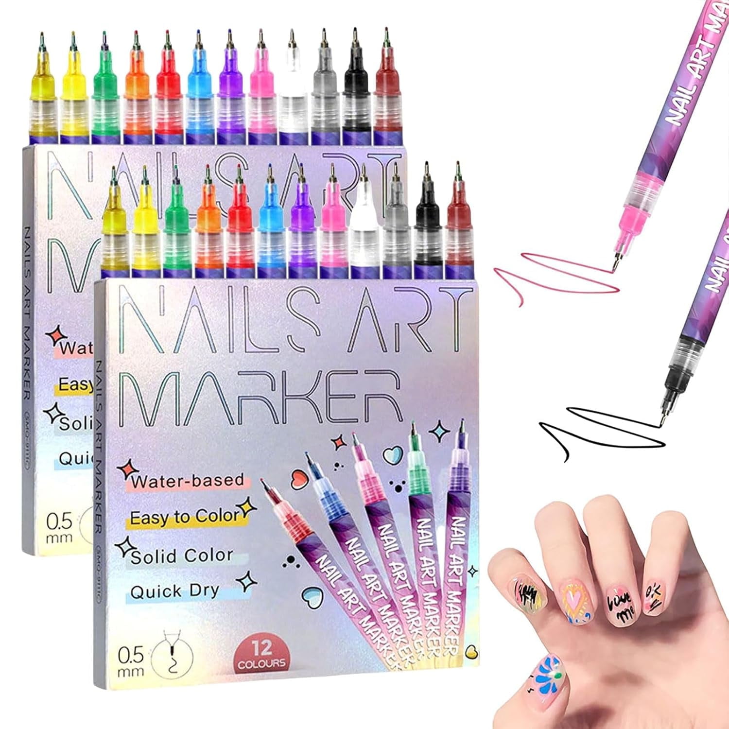 12 Colors Nail Art Pens Set, Nail Art Marker Pens for Gel Nails, DIY ...