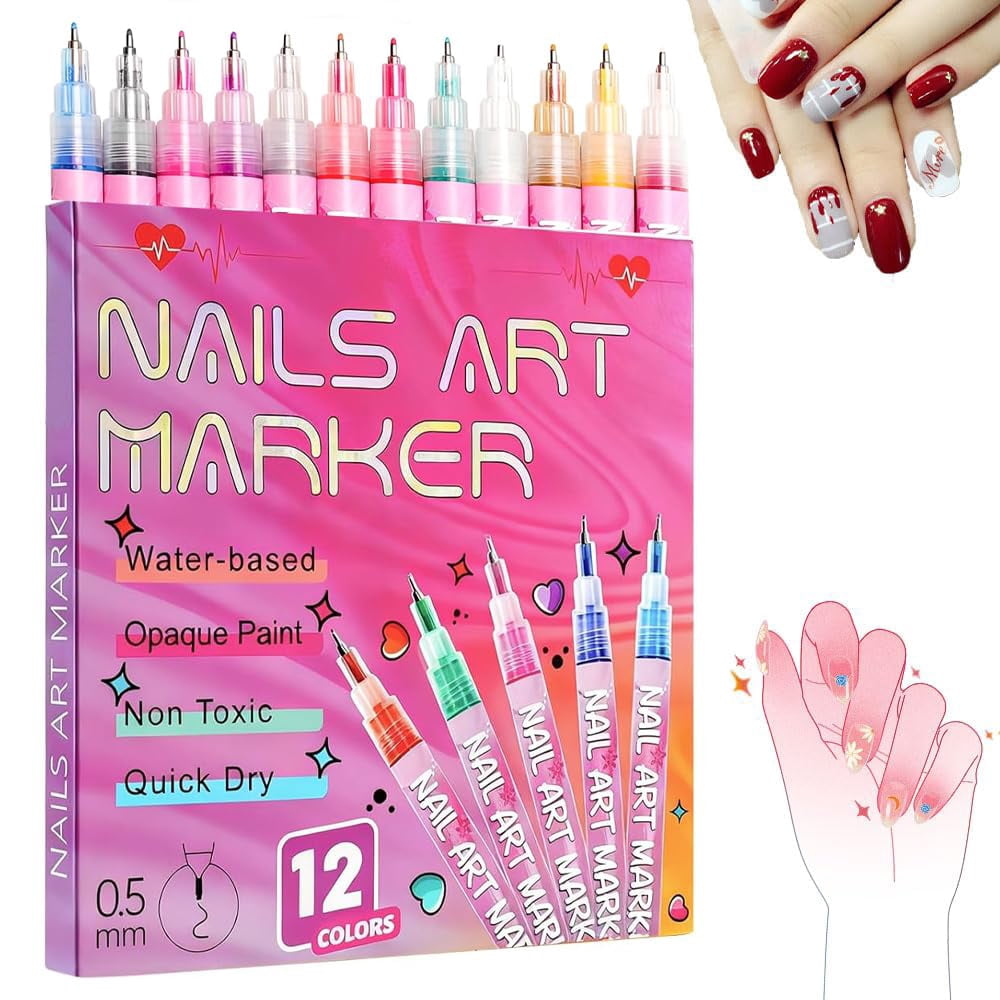 12 Colors Nail Art Pens Set - Nail Art Markers, 3d Nail Polish Pens ...