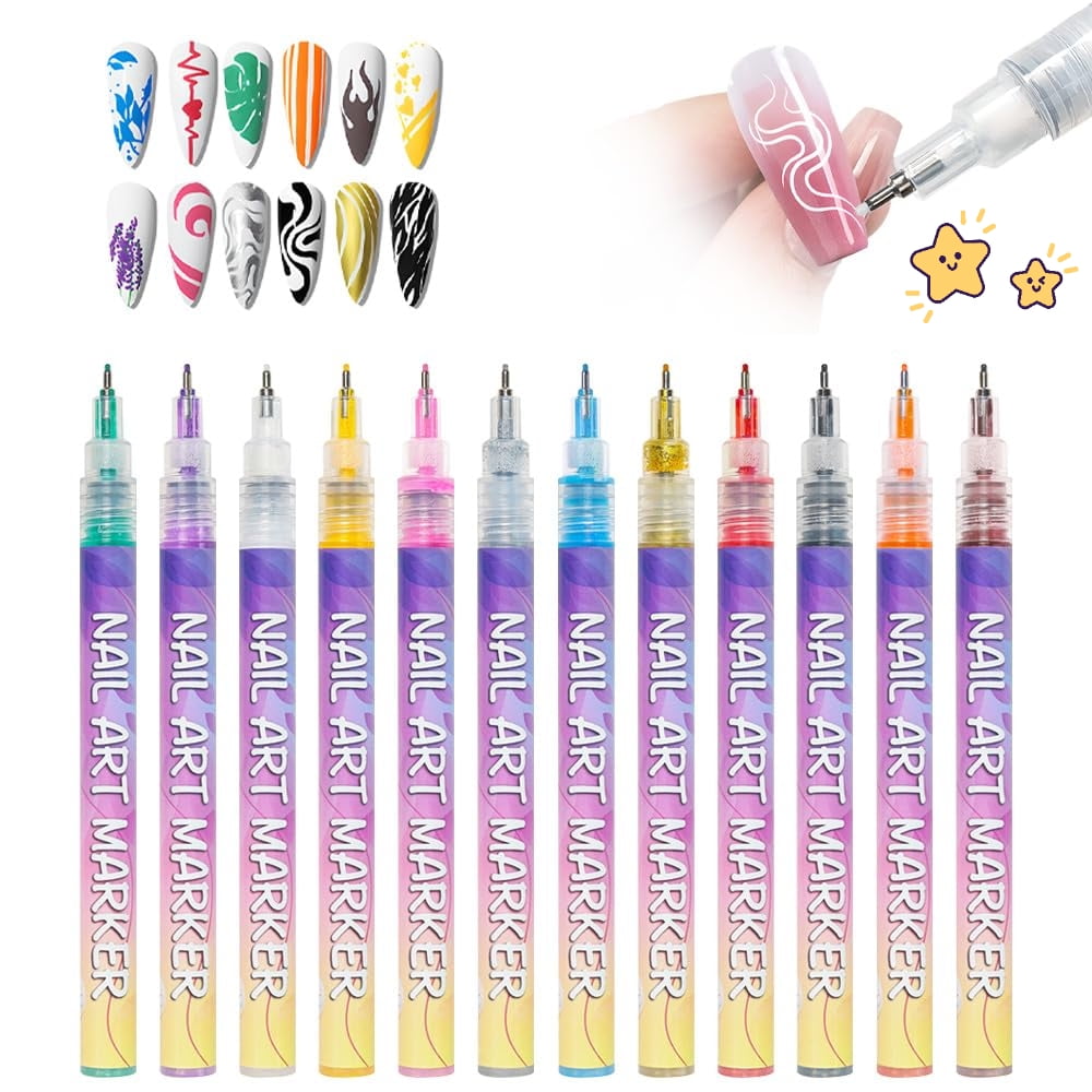 12 Colors Nail Art Pens Set, Nail Art Markers For Gel Nails, Diy Nail ...