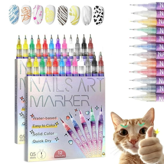 12 Colors Nail Art Pens Set, Nail Art Markers, Nail Art Markers for Gel ...
