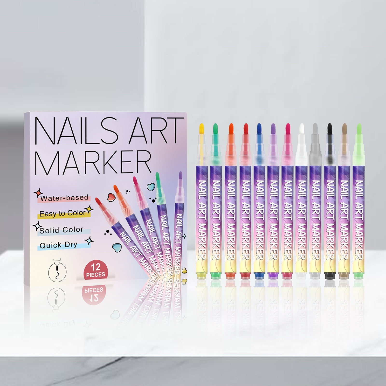 12 Colors Nail Art Pens Set, Nail Art Markers Polish Pen for 3D Nail ...