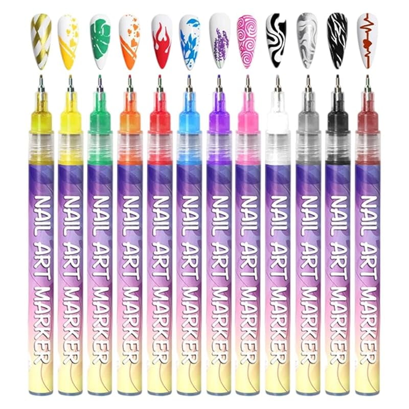 12 Colors Nail Art Pens Set, Nail Art Markers Polish Pen, DIY Nail Art ...