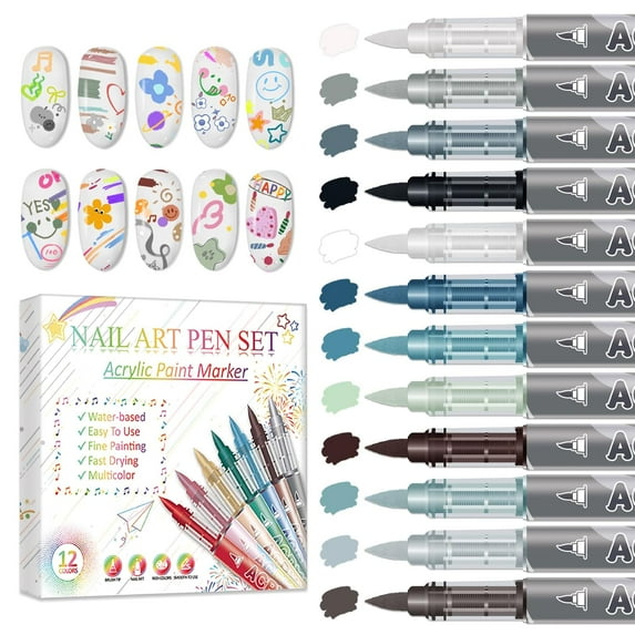 12 Colors Nail Art Pens Set, Nail Art Markers Polish Pens for Painting ...