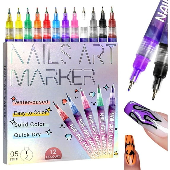 12 Colors Nail Art Pens Set, Nail Art Markers for Painting & Drawing ...
