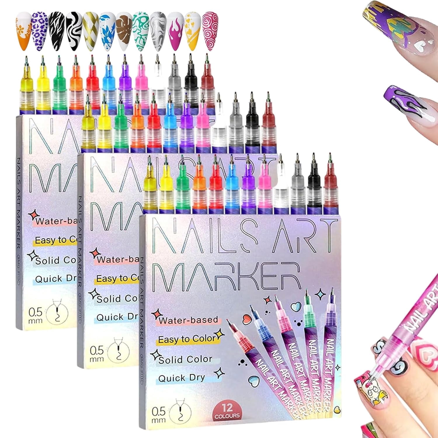 12 Colors Nail Art Pens Set, Nail Doodle Pens, Nail Art Markers for Gel ...