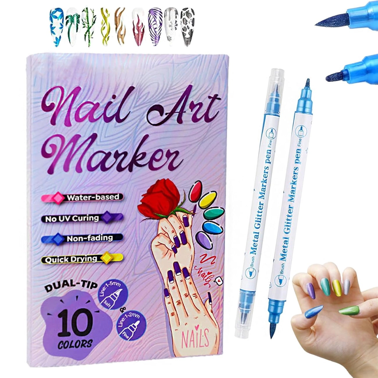 12 Colors Nail Art Pens Set, Nail Polish Pens for Nail Art Quick Drying ...