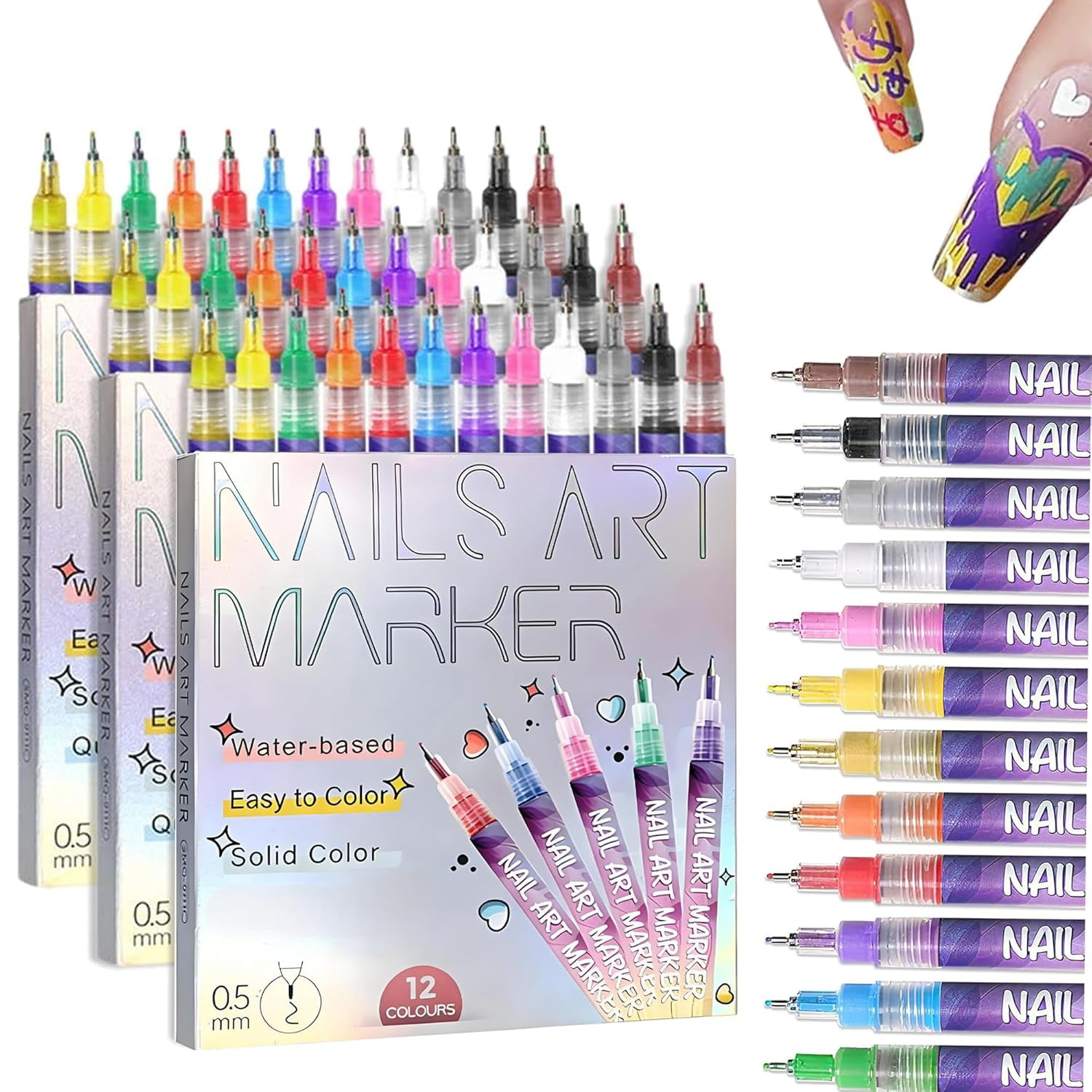12 Colors Nail Art Pens Set,New Nail Art Markers Polish Pen for 3D Nail ...