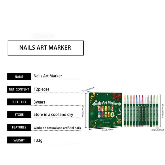 12 Colors Nail Art Pens Set, Quick-Drying Acrylic Paint Pen for Nail ...