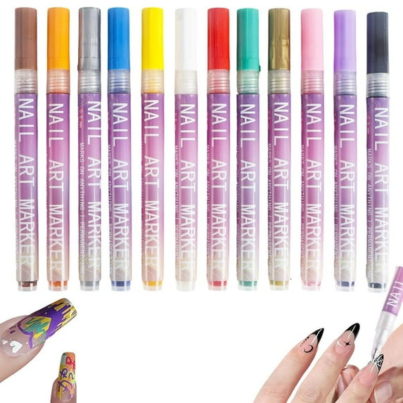 12 Colors Nail Art Pens Set, Upgrade DIY Nail Art Marker Drawing ...