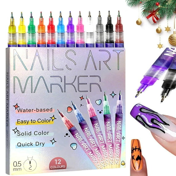 12 Colors Nail Art Pens Set for Painting Nails, Quick Dry Nail Pens for ...