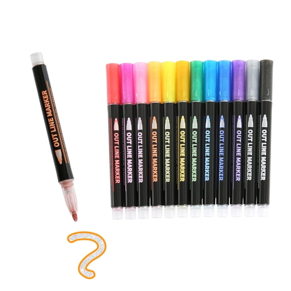 12 Colors Outline Glitter Markers Pens,Markers Glitter Pens,Double Line ...