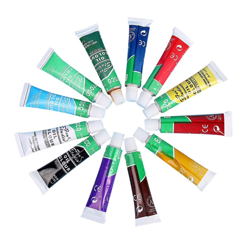 12 Colors Paint Drawing Pigment Oil Painting 6ml Tube with Brush Set ...