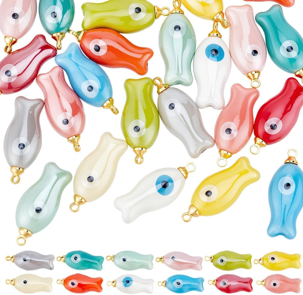 12 Colors Porcelain Fish Charms 24pcs Fish Shaped Pendants Ceramic ...