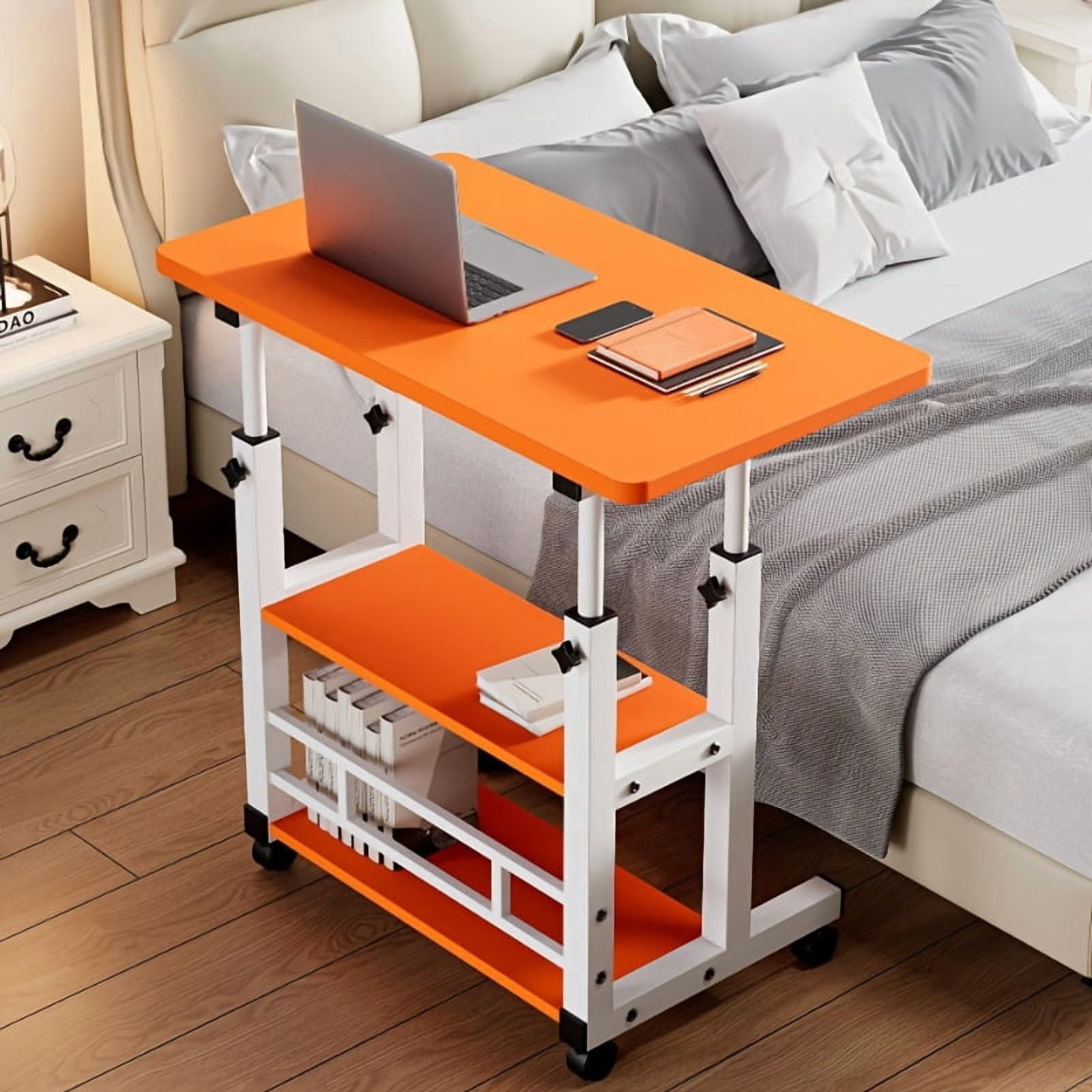 12 Colors Portable Side Table with Wheels & Adjustable Height, Folding ...