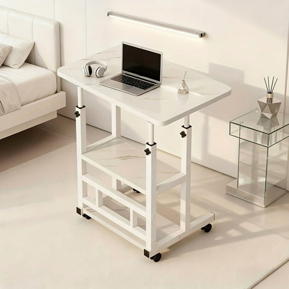 12 Colors Portable Side Table with Wheels & Adjustable Height, Folding ...