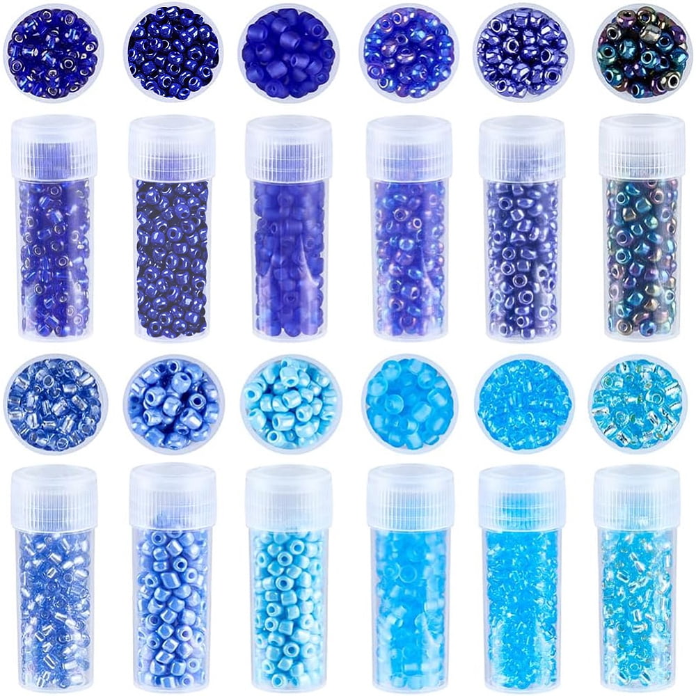 12 Colors Round Glass Seed Beads Round with 24Pcs Transparent Plastic ...