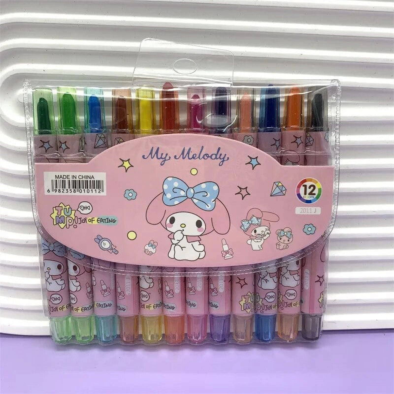 12 Colors Sanrios Crayons Kawaii Hello Kittys Kuromi Melody Cinnamoroll ...
