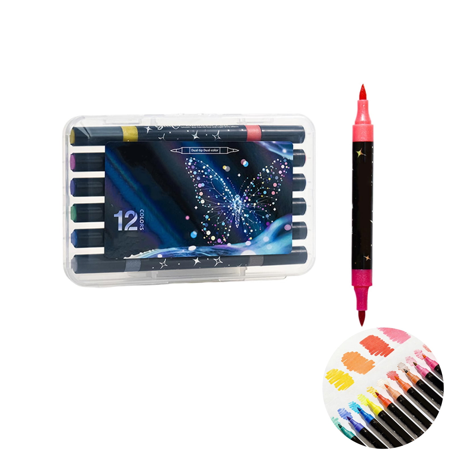 12 Colors Shimmer Acrylic Paint Markers, Dual-Tip with Brush Tip Pens ...