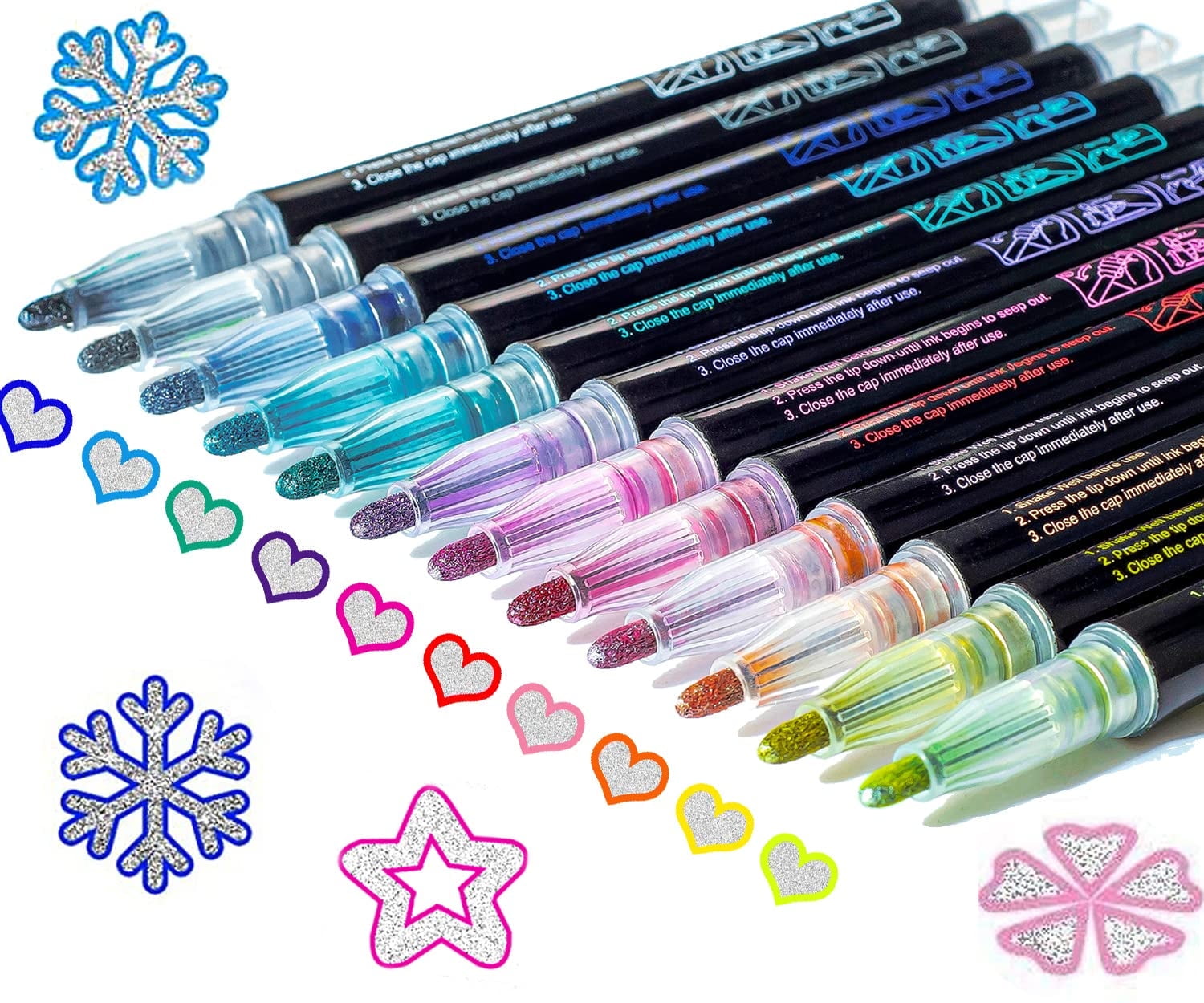 TOTU 12 Colors Shimmer Outline Markers, Double Line Metallic Pen Set ...