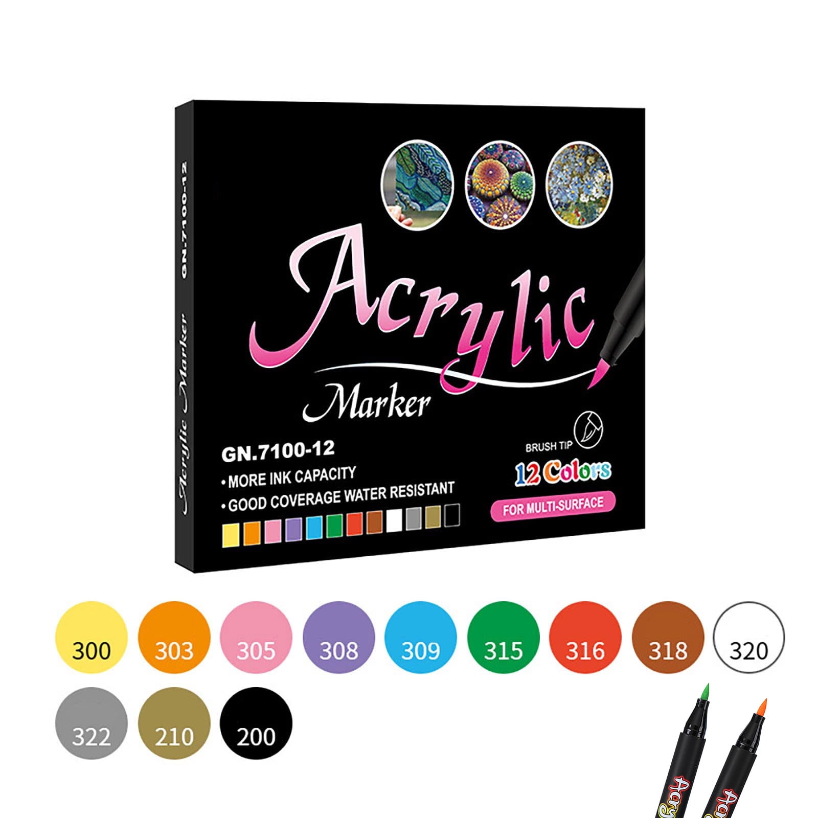 12 Colors Washable Acrylic Paint Markers,Soft Tip Painting Pens for ...