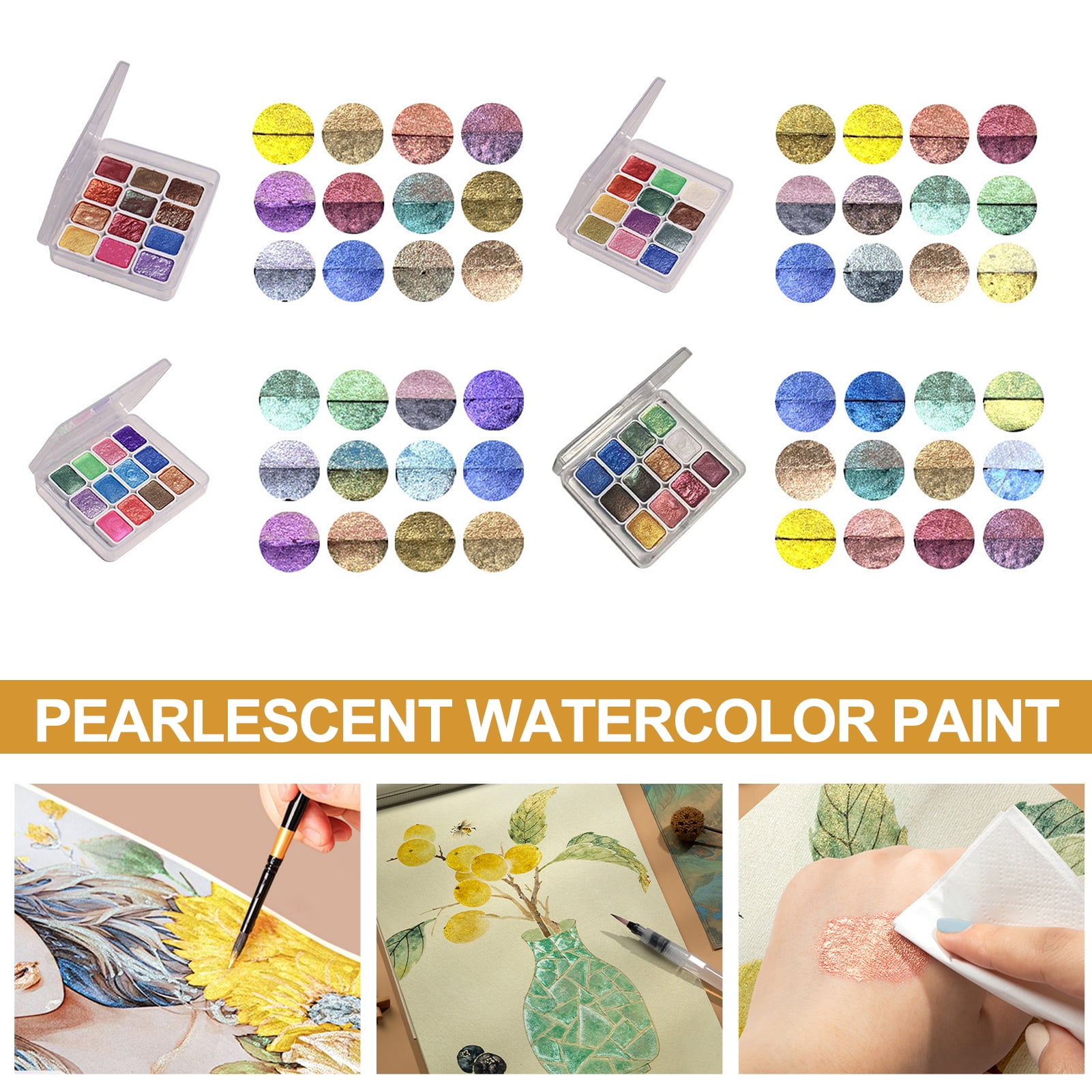 12-Colors Watercolor Painting Metallic Watercolor Paint Set Metallic ...
