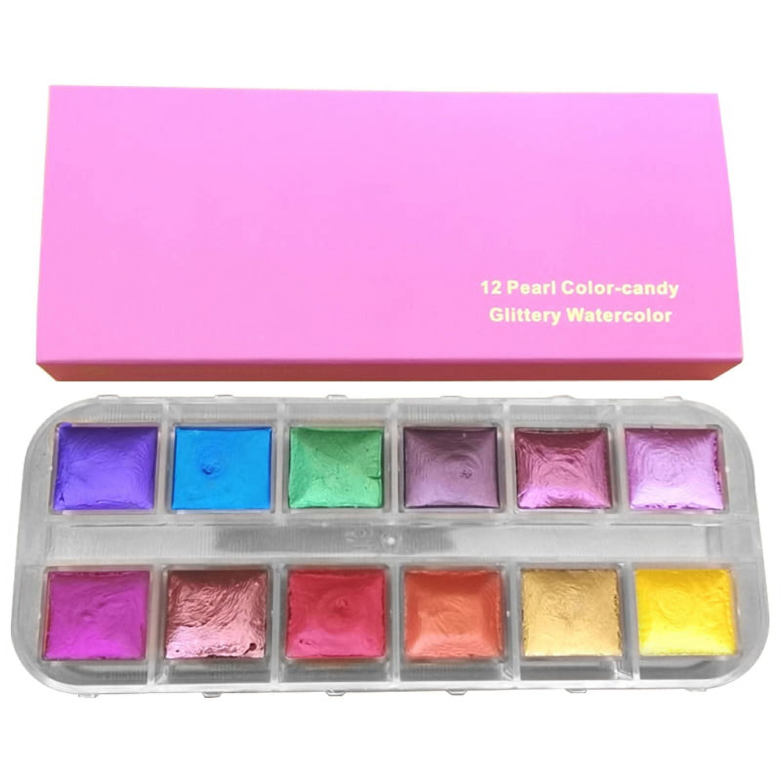 12 Colors Watercolor Paints Set Pearlescent Glitter Pigment Candy Color ...