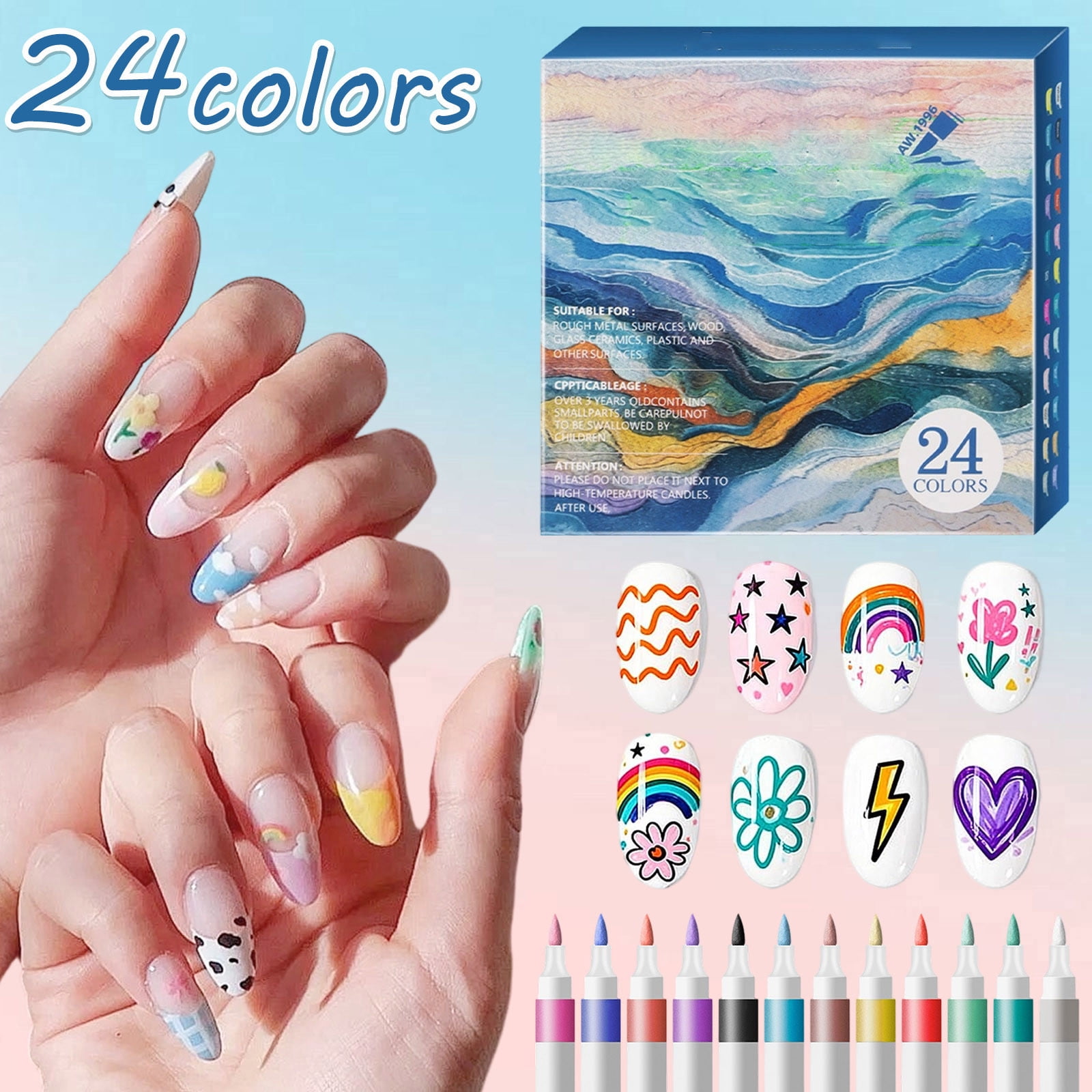 12 Colors Waterproof Nail Art Pens, Acrylic Paint Markers for DIY Nail ...
