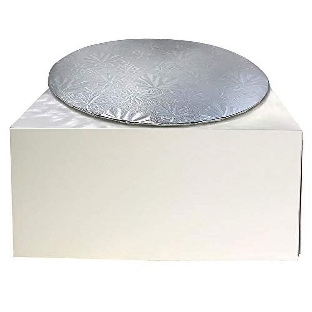 12" Combo Box Set - 12x12x6 White Cake Box with 12" Silver Round Drum 1 ...