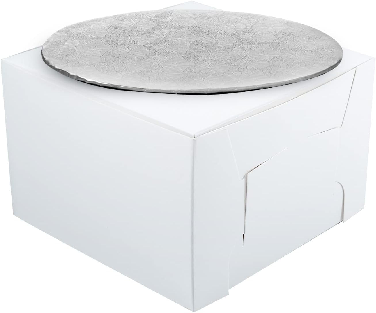 12" Combo Box Set - 12x12x6 White Cake Box with 12" Silver Round Drum 1 ...