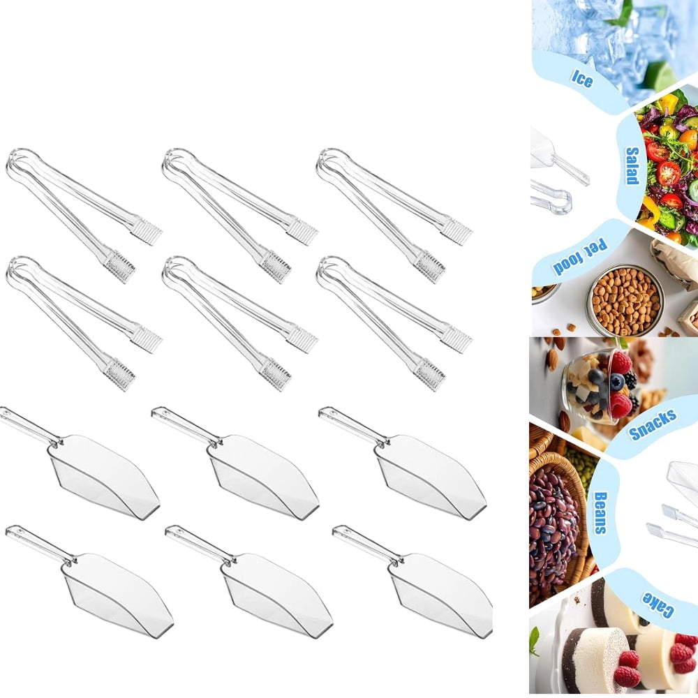 12 Combo Pack, 6 Clear Small Serving Tongs And 6 Clear Plastic Scoops ...