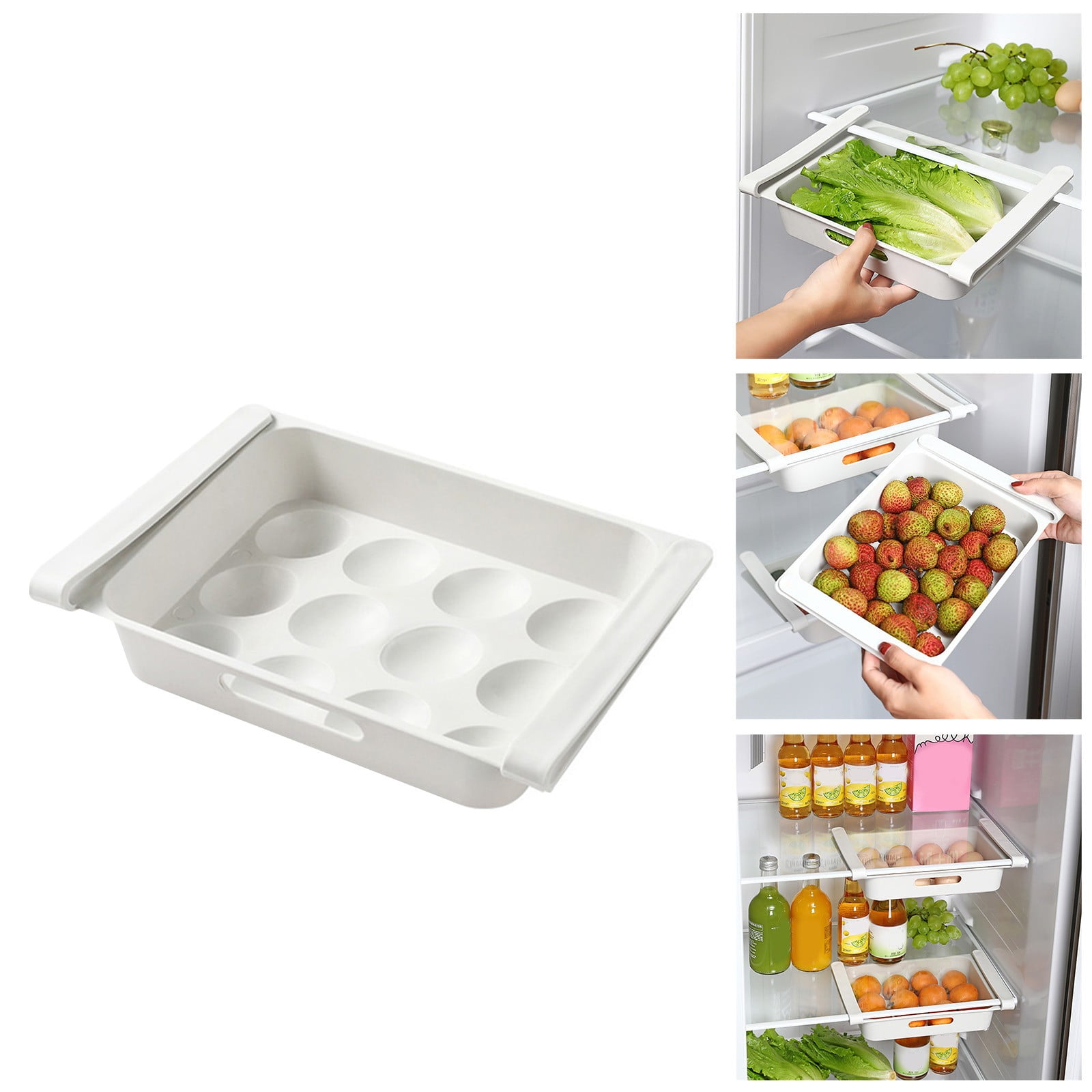 12 Compartment Fridge Organizer Pull Out Egg Tray Drawer Style Fruit ...